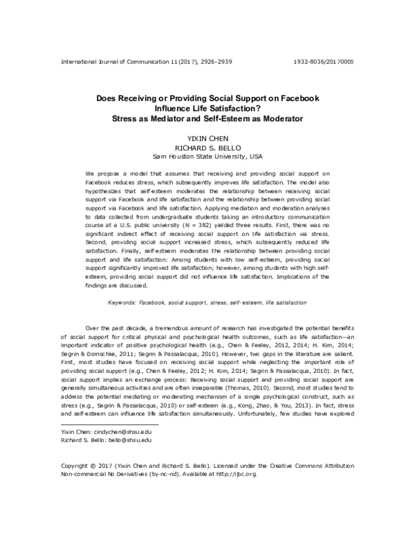 (PDF) Does Receiving or Providing Social Support on Facebook Influence ...