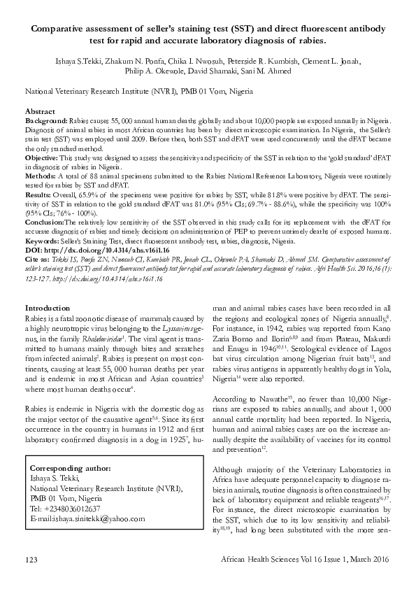 Comparative assessment of seller’s staining test (SST) and direct ...