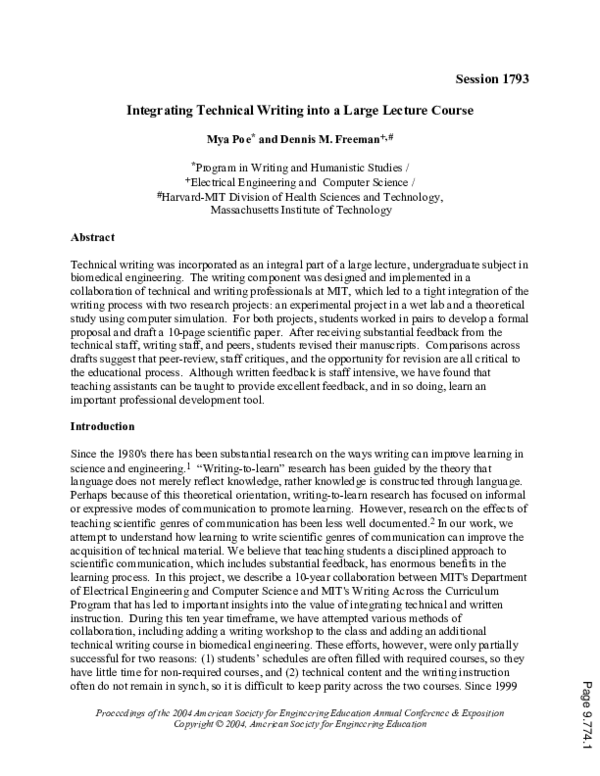 (PDF) Integrating Technical Writing Into A Large Lecture Course