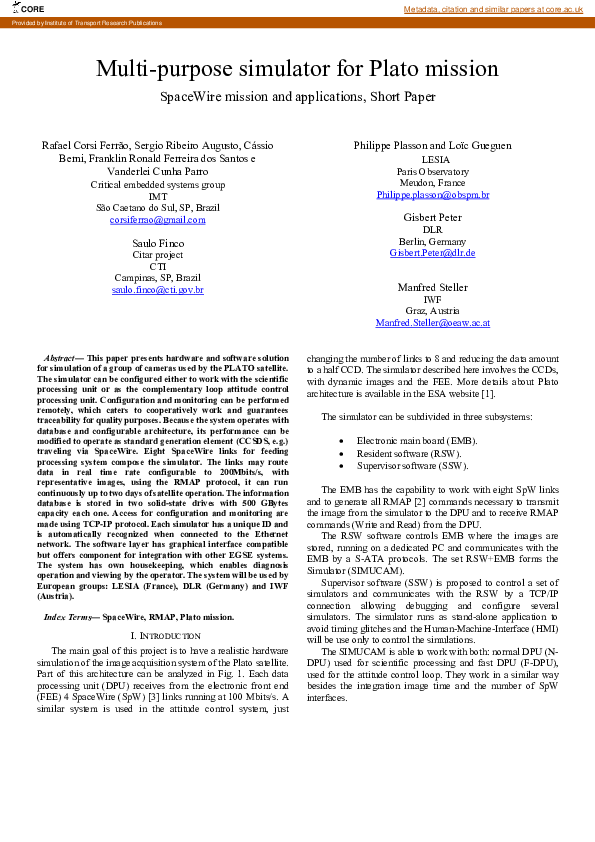 (PDF) Multi-purpose simulator for Plato mission