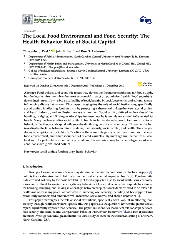 (PDF) The Local Food Environment and Food Security: The Health Behavior ...