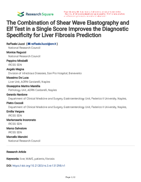 (PDF) The Combination of Shear Wave Elastography and Elf Test in a ...