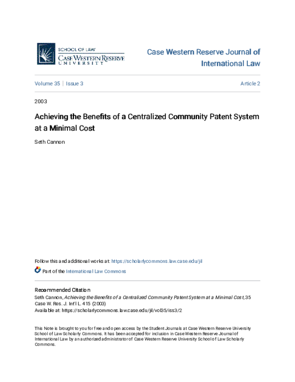(PDF) Achieving the Benefits of a Centralized Community Patent System ...