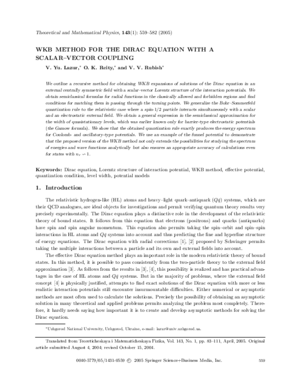 (PDF) WKB method for the Dirac equation with a scalar-vector coupling