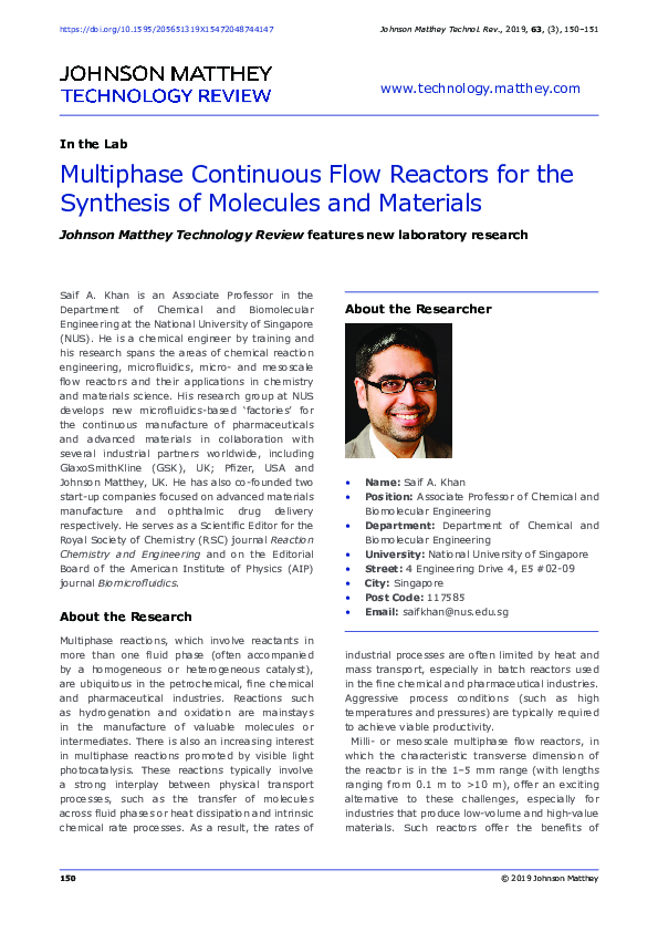 Pdf In The Lab Multiphase Continuous Flow Reactors For The Synthesis Of Molecules And