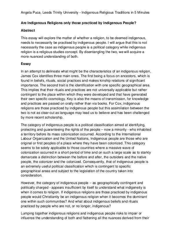 (PDF) Are Indigenous Religions only those practiced by Indigenous People?
