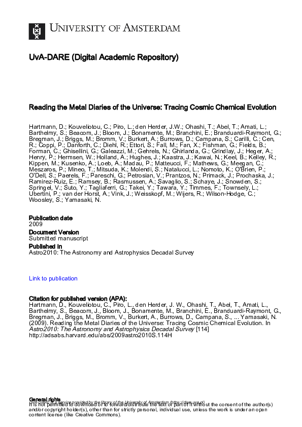 (PDF) Reading the metal diaries of the universe: tracing cosmic ...