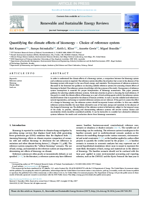 (PDF) Quantifying the climate effects of bioenergy – Choice of reference system | Miguel Brandão ...