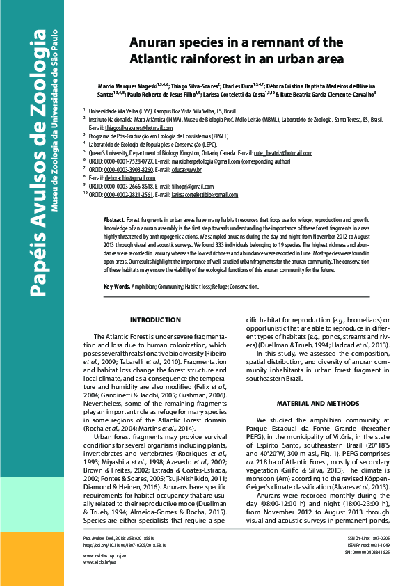(PDF) Anuran species in a remnant of the Atlantic rainforest in an urban area