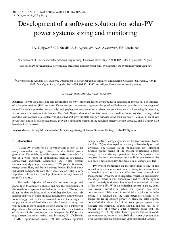 (PDF) Development of a software solution for solar-PV power systems sizing and monitoring ...
