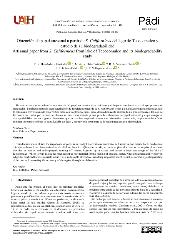 (PDF) Obtención de papel artesanal a partir de S. Californicus del lago ...