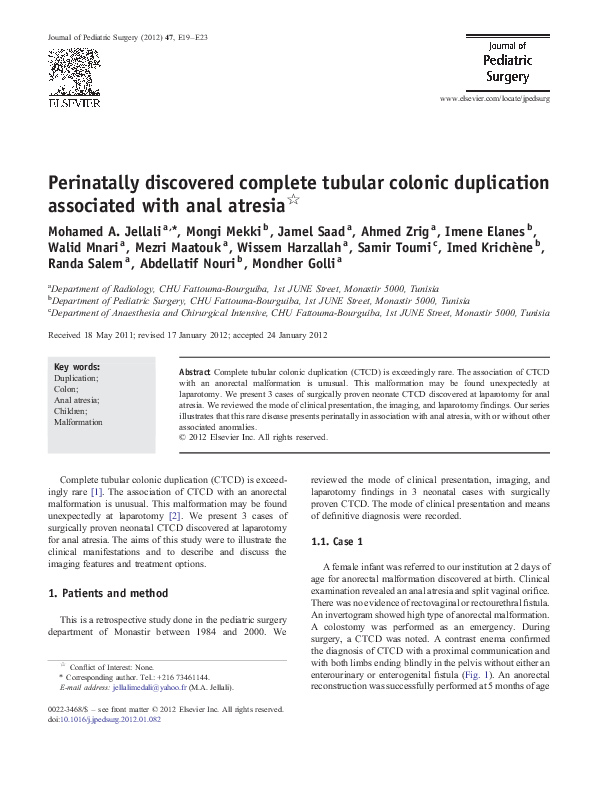 (PDF) Perinatally discovered complete tubular colonic duplication ...