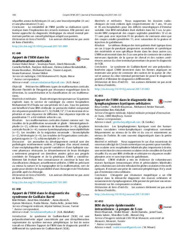 (PDF) IRM du kyste épidermoïde intracrânien : à propos de 5 cas