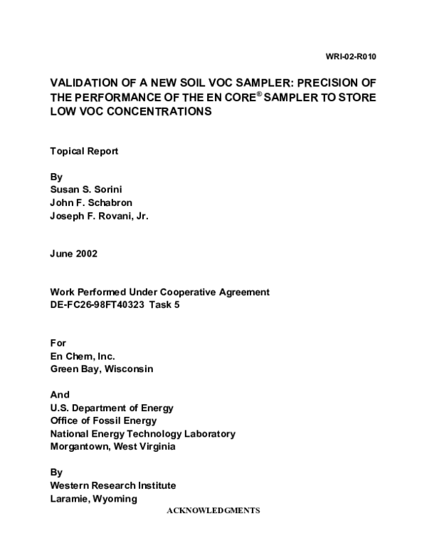 (PDF) Validation of a New Soil VOC Sampler: Precision of the ...