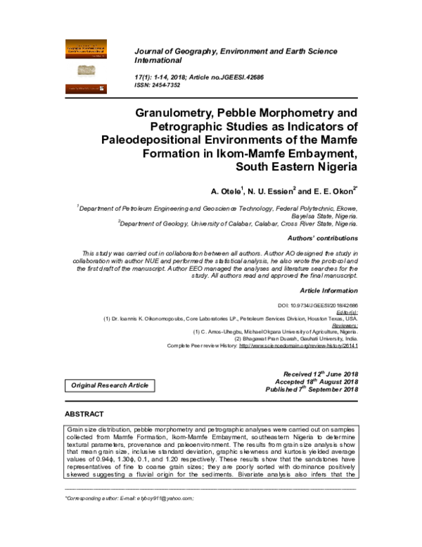 (PDF) Granulometry, Pebble Morphometry and Petrographic Studies as ...