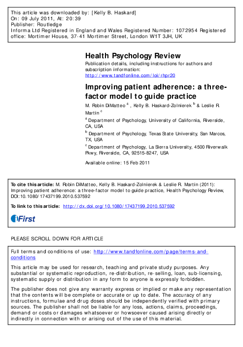(PDF) Improving patient adherence: a three-factor model to guide practice