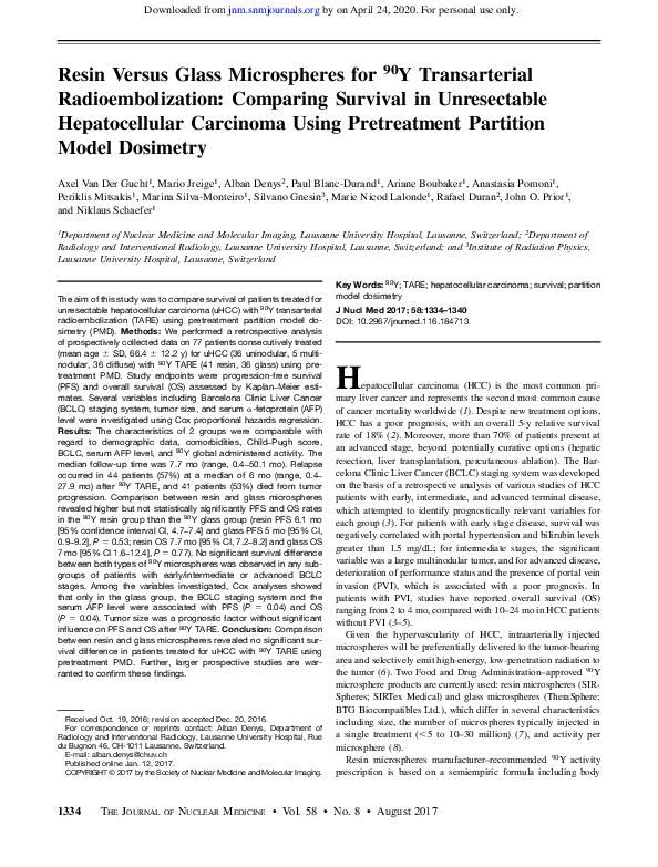 (PDF) Resin versus Glass Microspheres for Yttrium-90 Transarterial Radioembolization: Comparing ...