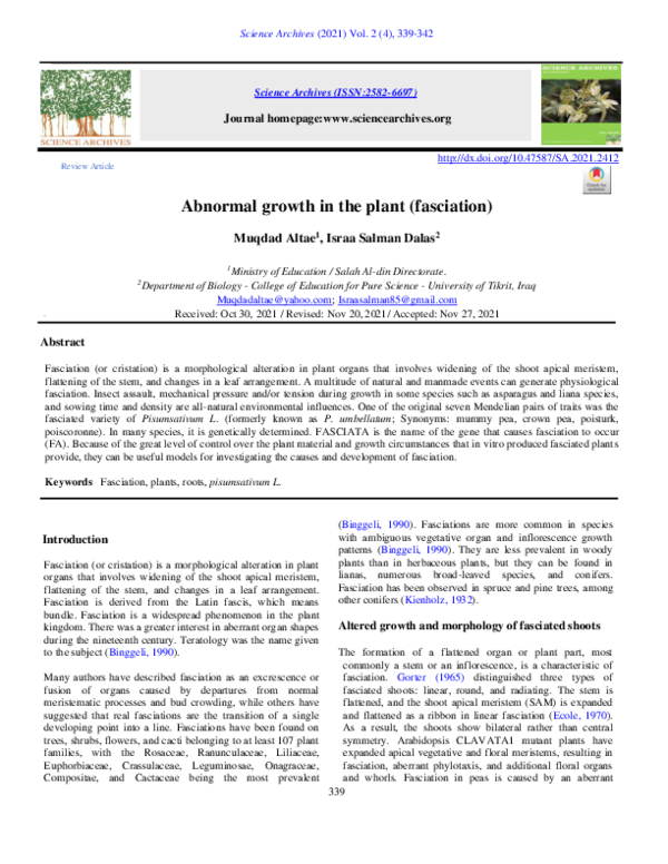 (PDF) Abnormal growth in the plant (fasciation)