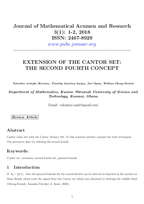 (PDF) Cantor's Ternary Set Formula-Basic Approach
