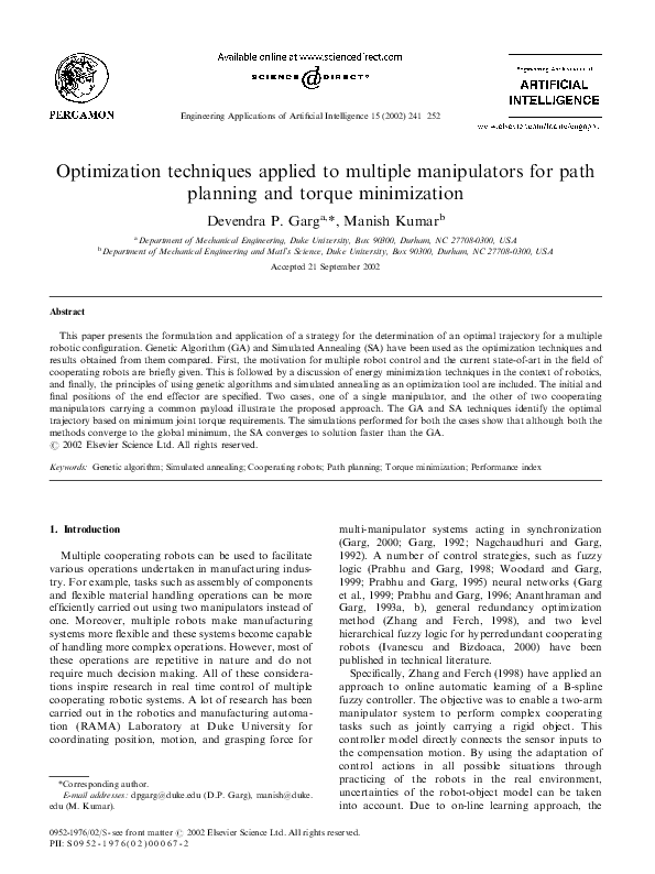 (PDF) Optimal Path Planning for Multi-manipulator Systems Using GA and SA