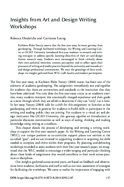 (PDF) Insights from Art and Design Writing Workshops