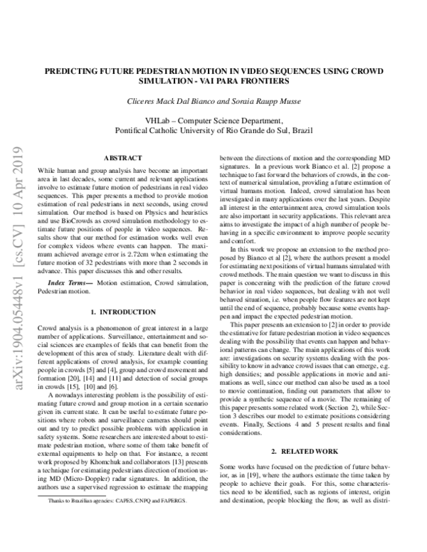 (PDF) Predicting Future Pedestrian Motion in Video Sequences using Crowd Simulation