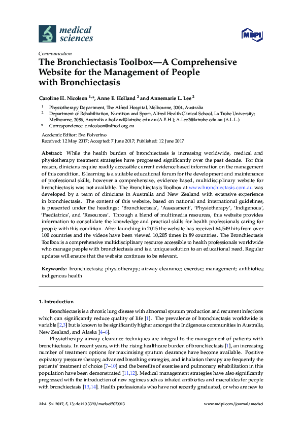 (PDF) The Bronchiectasis Toolbox—A Comprehensive Website for the ...