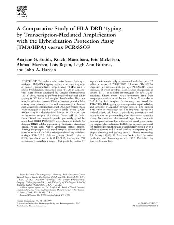 (PDF) A Comparative Study of HLA-DRB Typing by Transcription-Mediated ...
