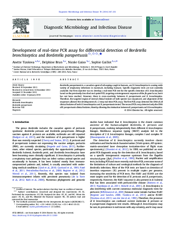(PDF) Development of real-time PCR assay for differential detection of Bordetella bronchiseptica ...