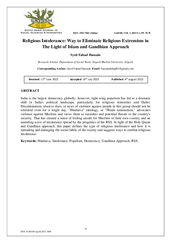 (PDF) Religious Intolerance: Way to Eliminate Religious Extremism in ...