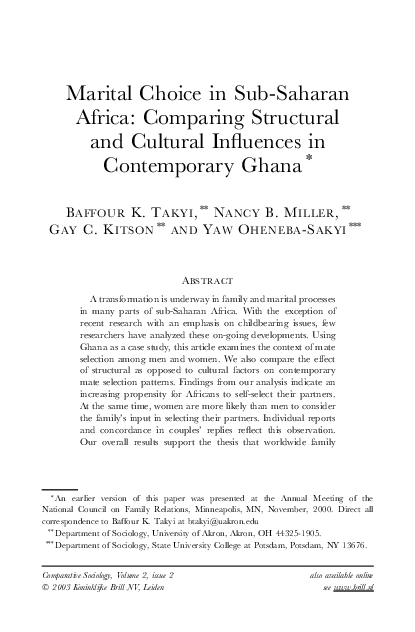 (PDF) Marital Choice in Sub-Saharan Africa: Comparing Structural and ...