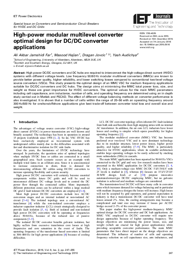 Pdf High‐power Modular Multilevel Converter Optimal Design For Dc Dc Converter Applications