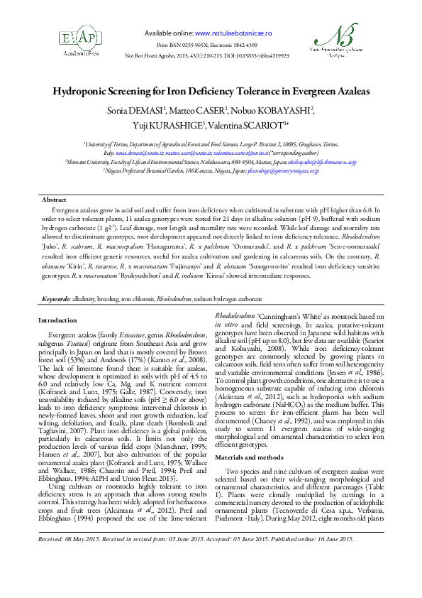 (PDF) Hydroponic Screening for Iron Deficiency Tolerance in Evergreen ...