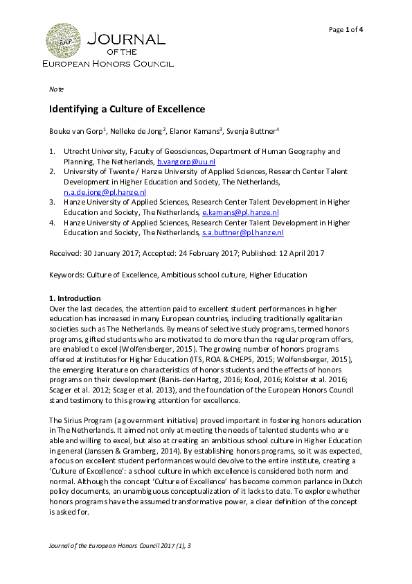 (PDF) Identifying a Culture of Excellence