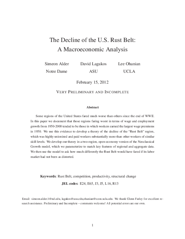 (PDF) The Decline of the U.S. Rust Belt: A Macroeconomic Analysis