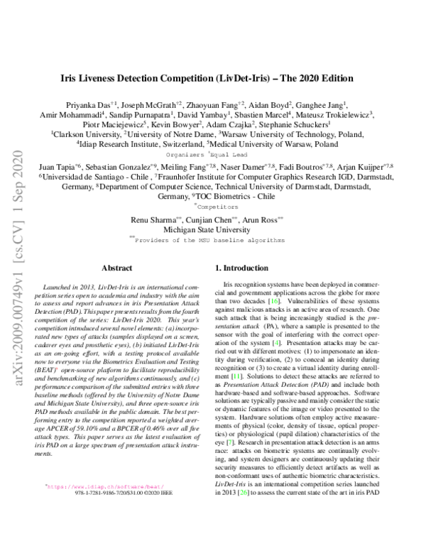 (PDF) Iris Liveness Detection Competition (LivDet-Iris) - The 2020 Edition