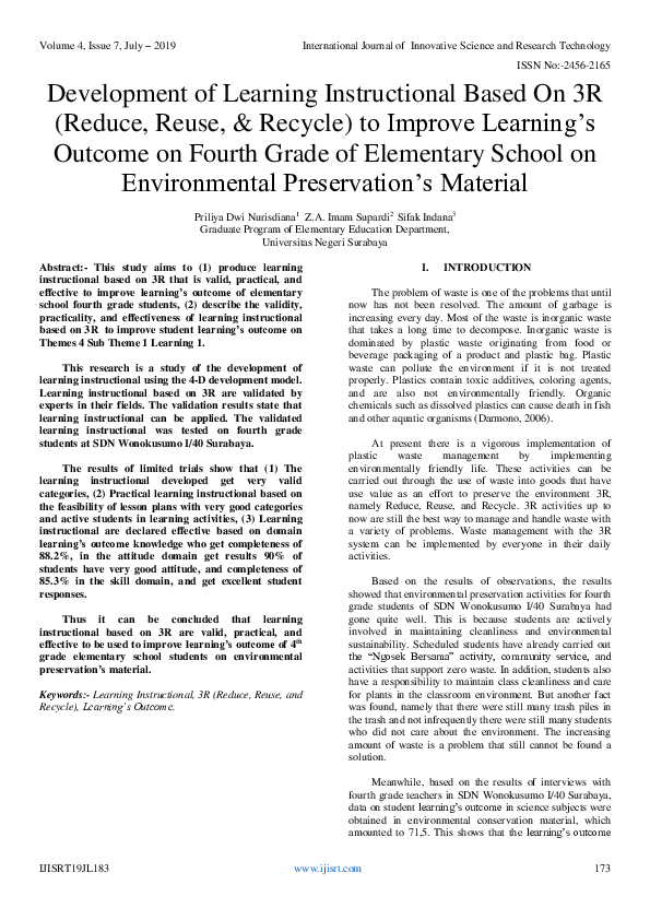 (PDF) Development of Learning Instructional Based On 3R (Reduce, Reuse, Recycle) to Improve ...