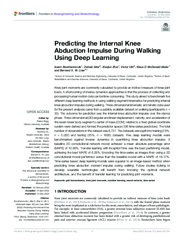 (PDF) Predicting the Internal Knee Abduction Impulse During Walking Using Deep Learning