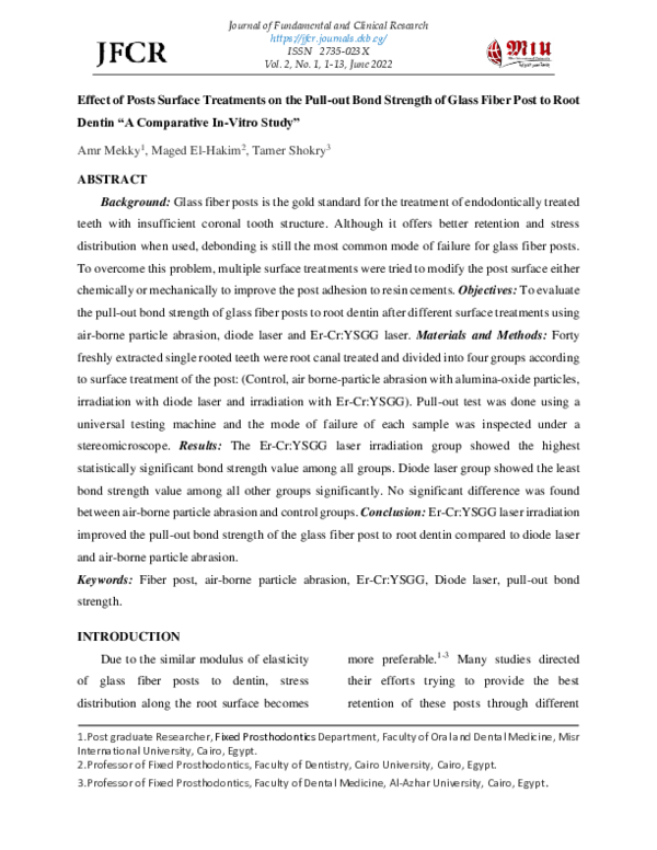 (PDF) Effect of Posts Surface Treatments on the Pull-out Bond Strength ...