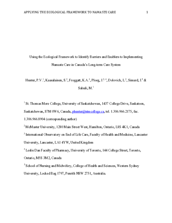 (PDF) Using the ecological framework to identify barriers and enablers ...