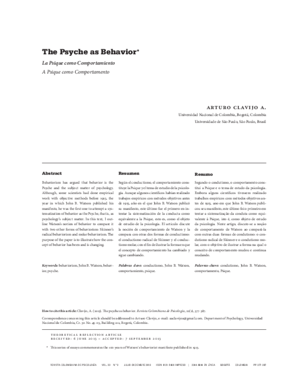 (PDF) La Psique como Comportamiento