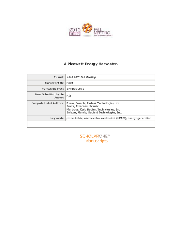 (PDF) A Picowatt Energy Harvester