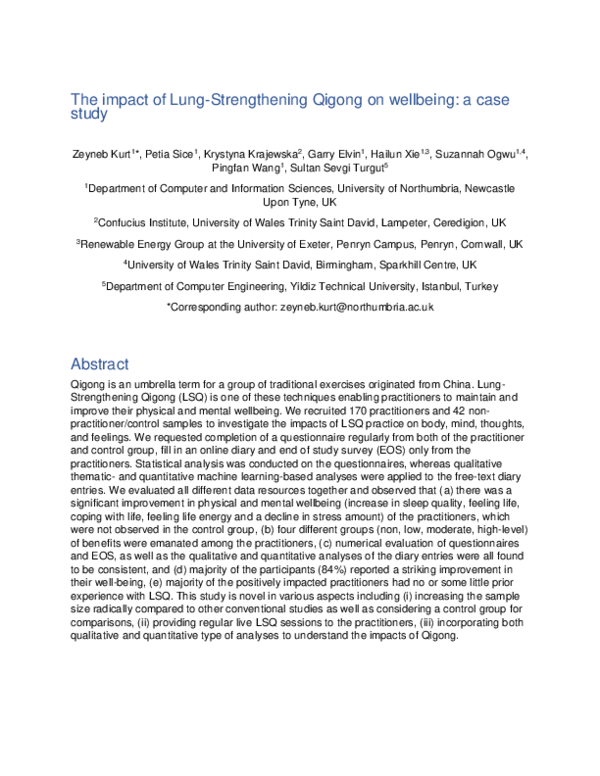 (PDF) The impact of Lung-Strengthening Qigong on wellbeing: a case study | Suzannah Ogwu ...