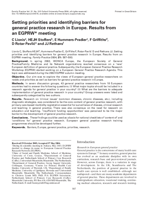 (PDF) Setting priorities and identifying barriers for general practice ...