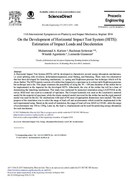 (PDF) On the Development of Horizontal Impact Test System (HITS ...