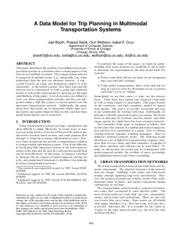 (PDF) A data model for trip planning in multimodal transportation systems