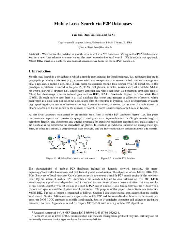 (PDF) Mobile local search via P2P databases