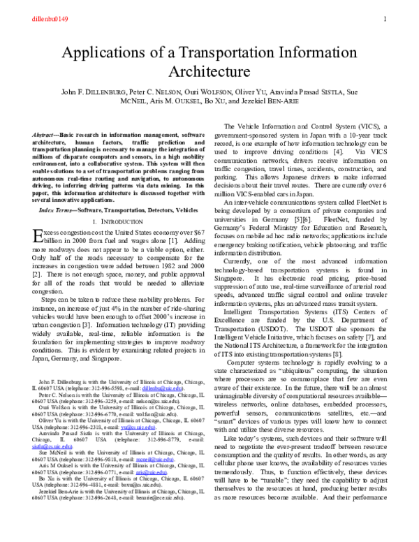(PDF) Applications of a transportation information architecture