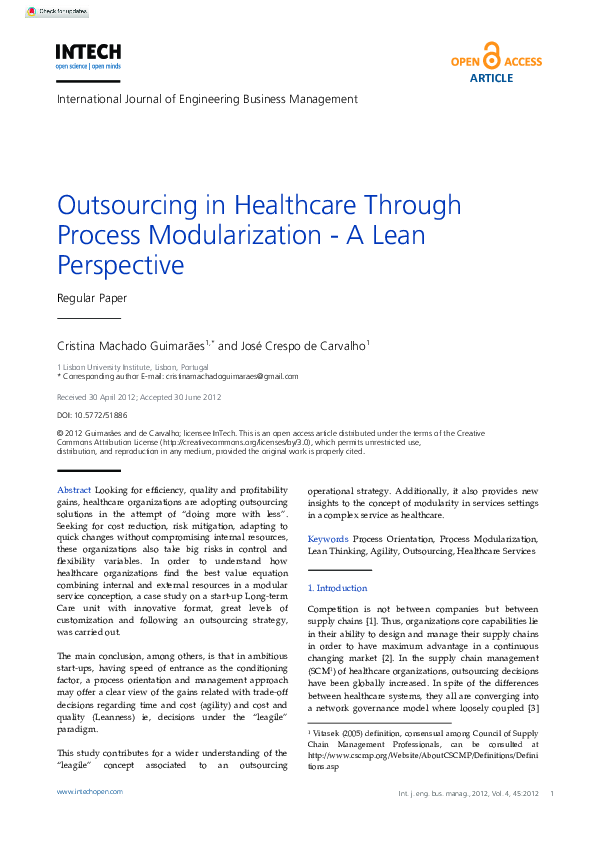 (PDF) Outsourcing in Healthcare Through Process Modularization - A Lean Perspective