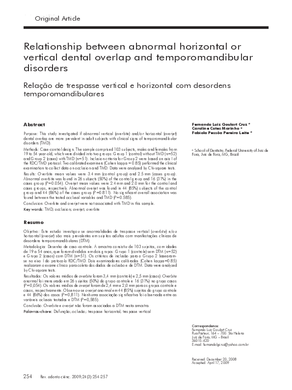 (PDF) Relationship between abnormal horizontal or vertical dental ...